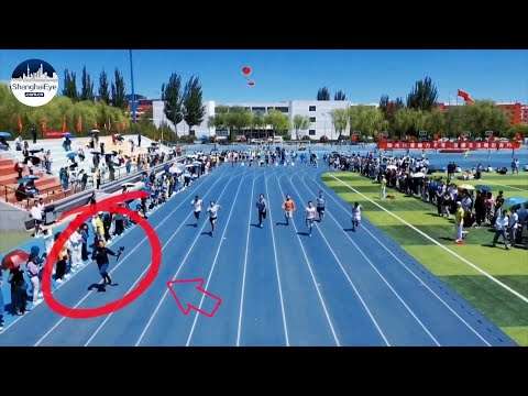 Flotter Kameramann filmt die Sprinter beim Wettkampf selber ...